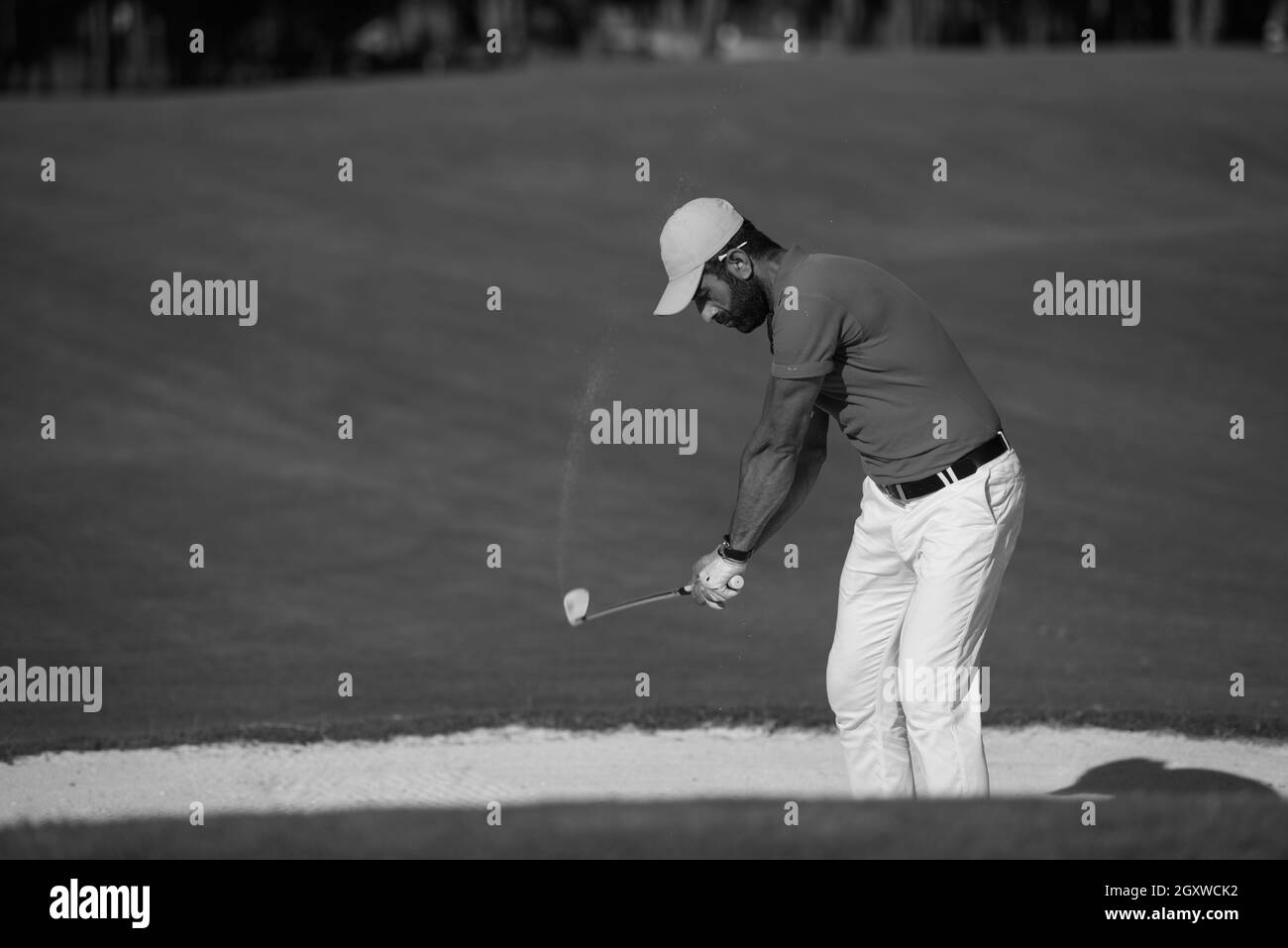 golf player shot ball from sand bunker at course Stock Photo - Alamy
