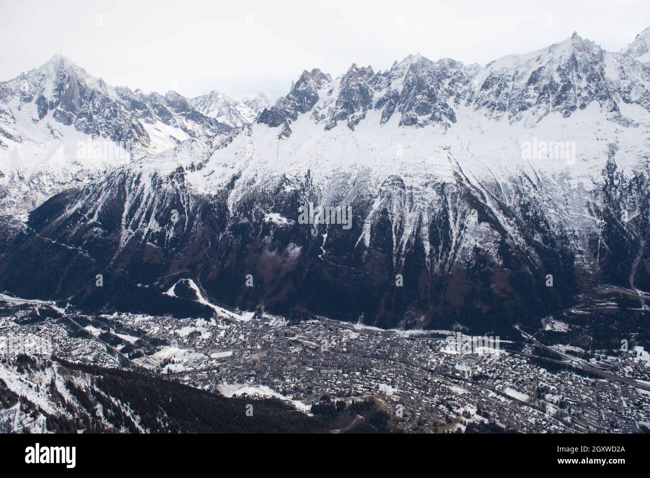 French alps mountain peaks covered with fresh snow. Winter landscape ...