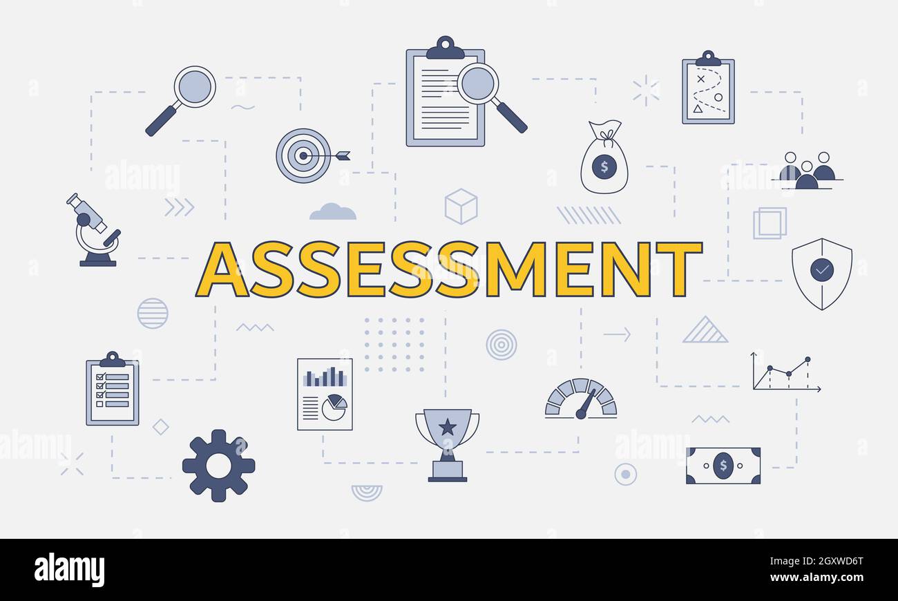 assessment concept with icon set with big word or text on center vector ...