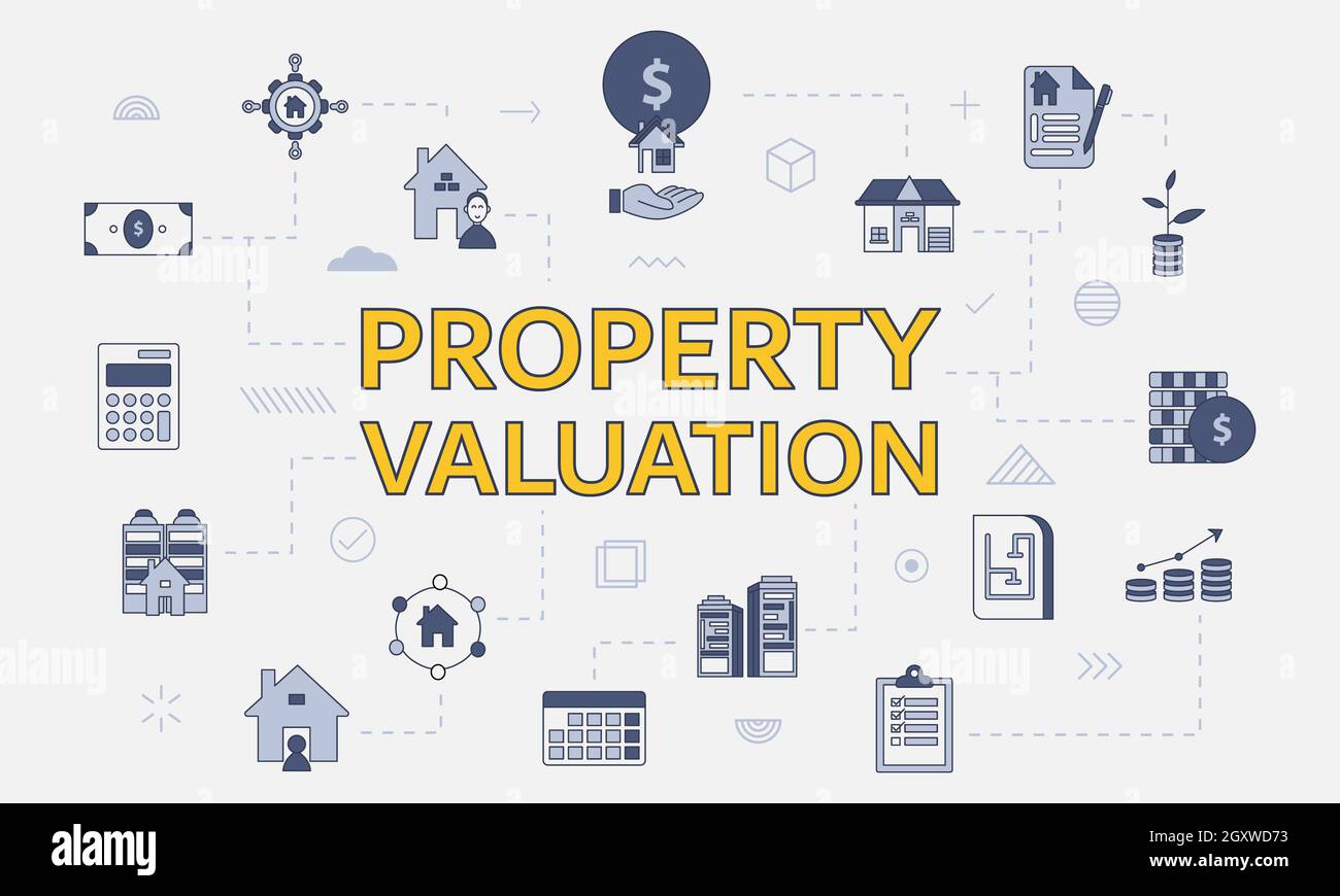property valuation concept with icon set with big word or text on ...