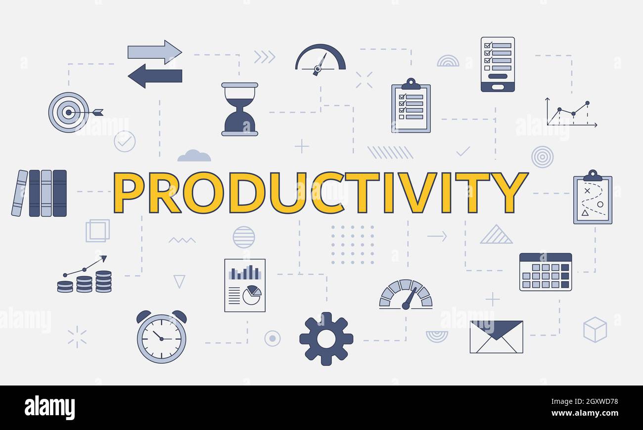 productivity concept with icon set with big word or text on center ...