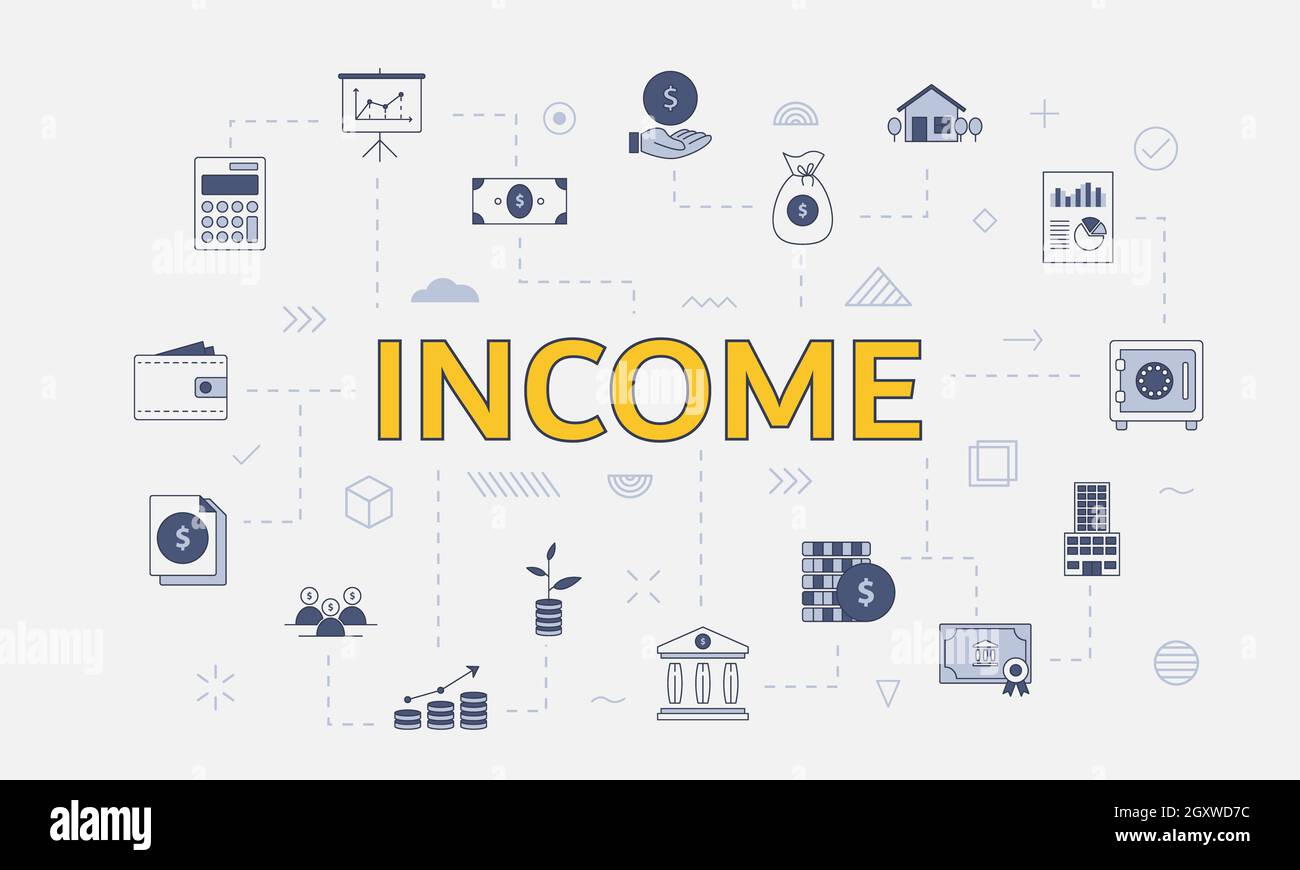 business income concept with icon set with big word or text on center ...