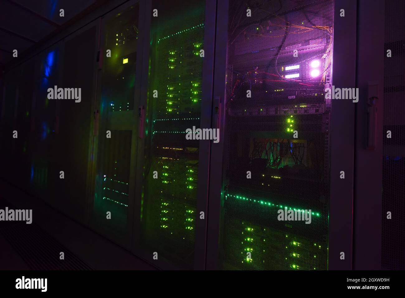 panel modern communication equipment with light from the display at ...