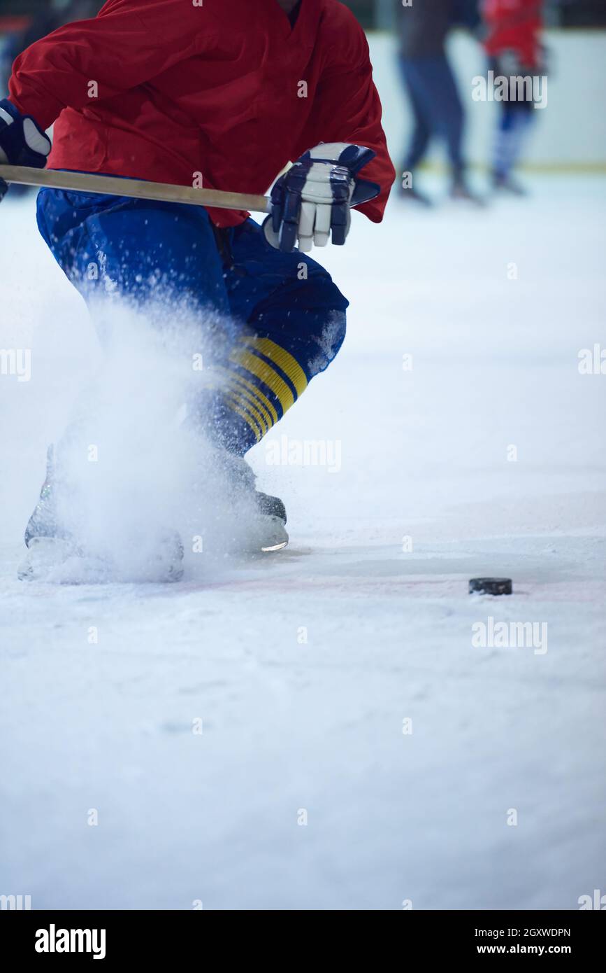 ice hockey player in action kicking with stick Stock Photo - Alamy