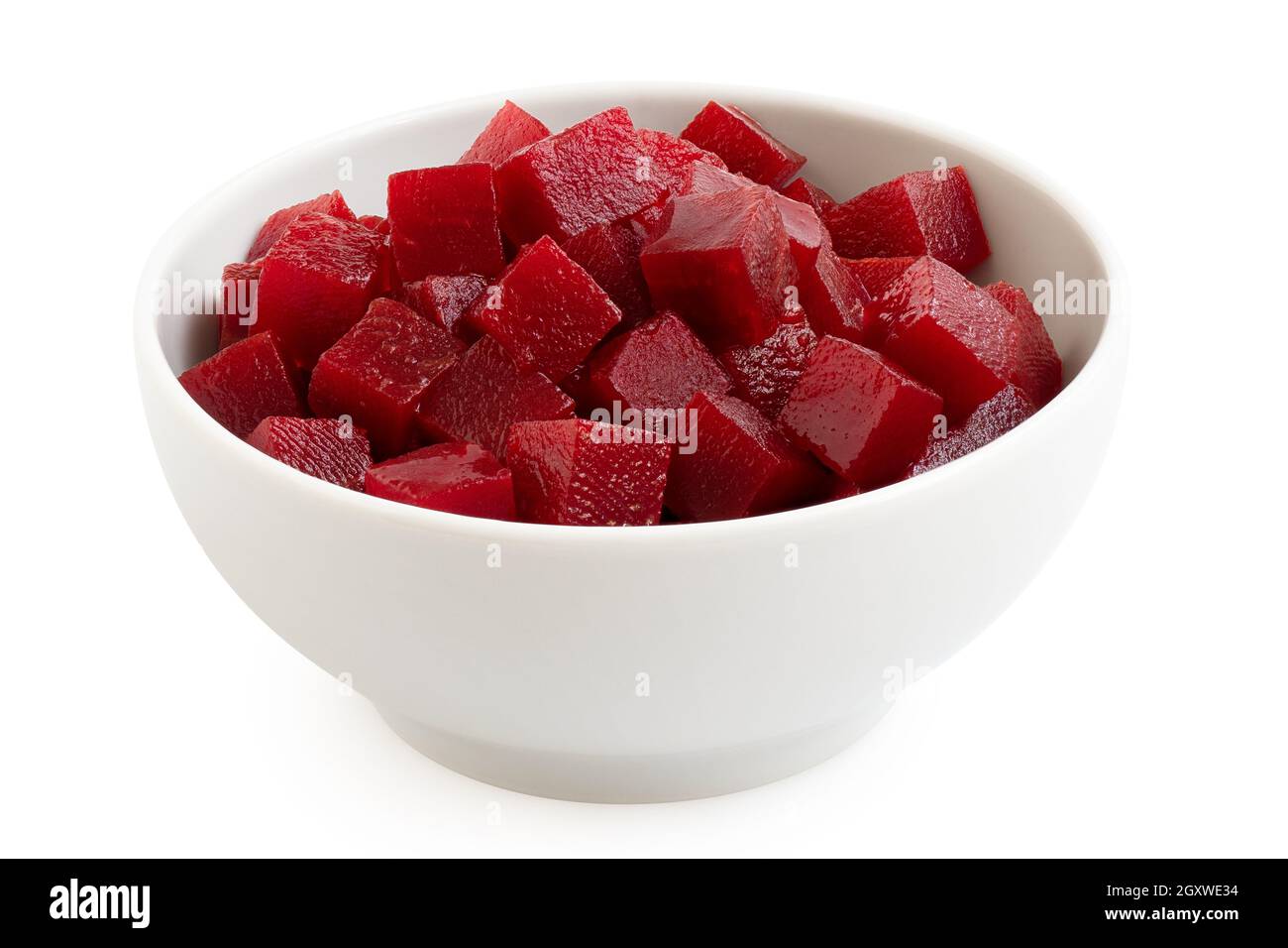 Cooked chopped beetroot in white ceramic bowl isolated on white Stock ...