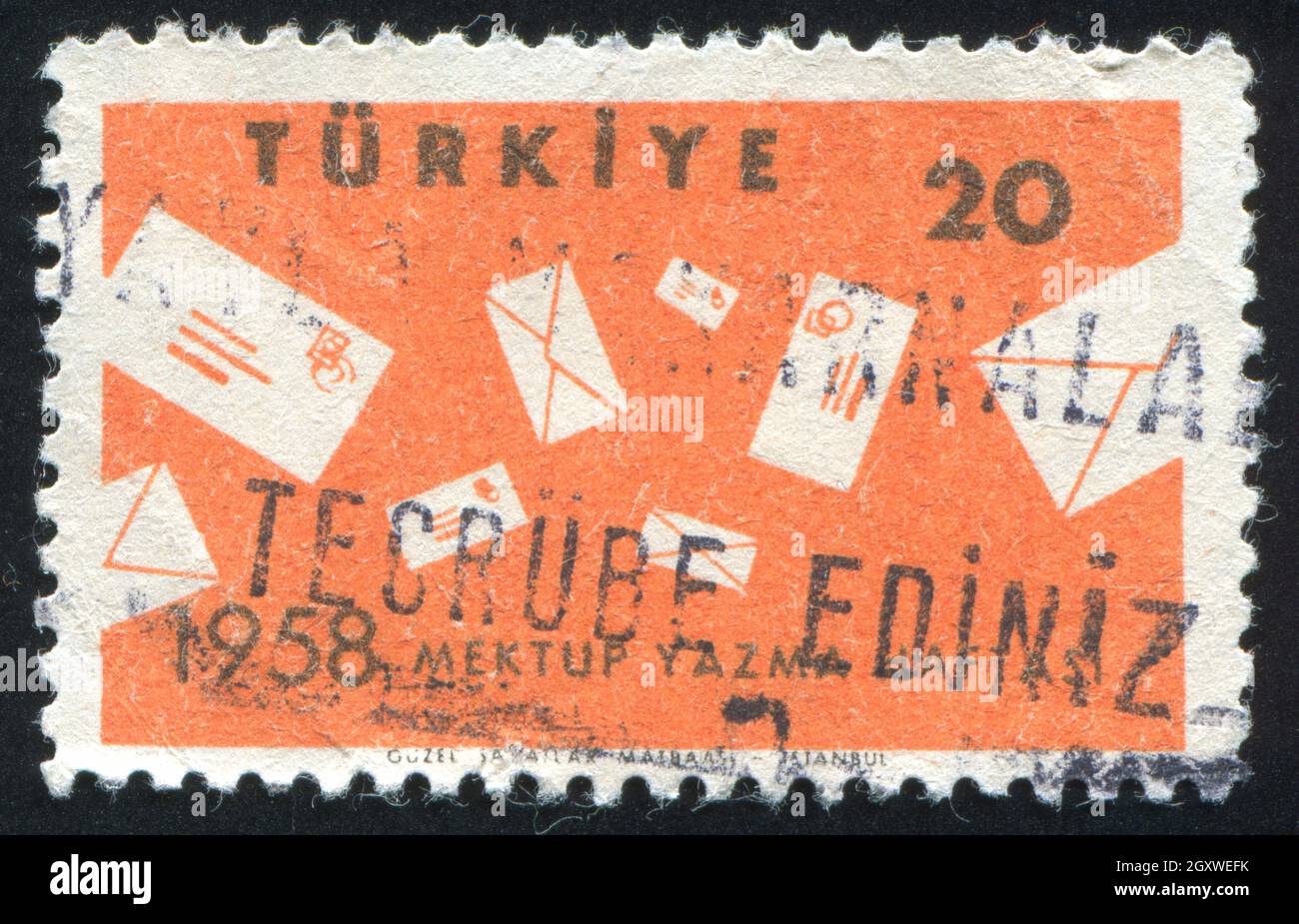 TURKEY- CIRCA 1958: stamp printed by Turkey, shows letters, circa 1958 ...