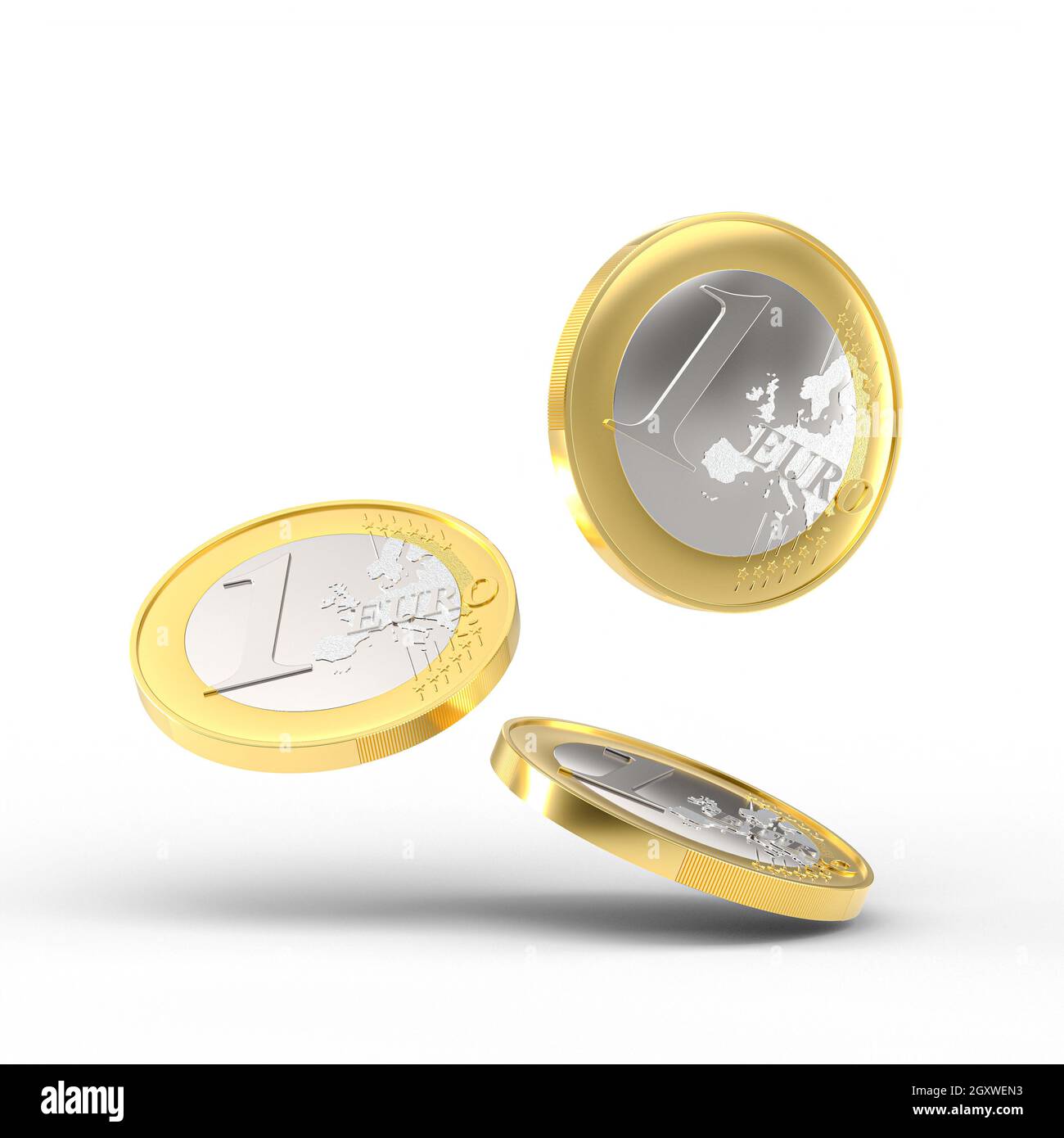 falling one euro coin on white background. 3d render Stock Photo - Alamy