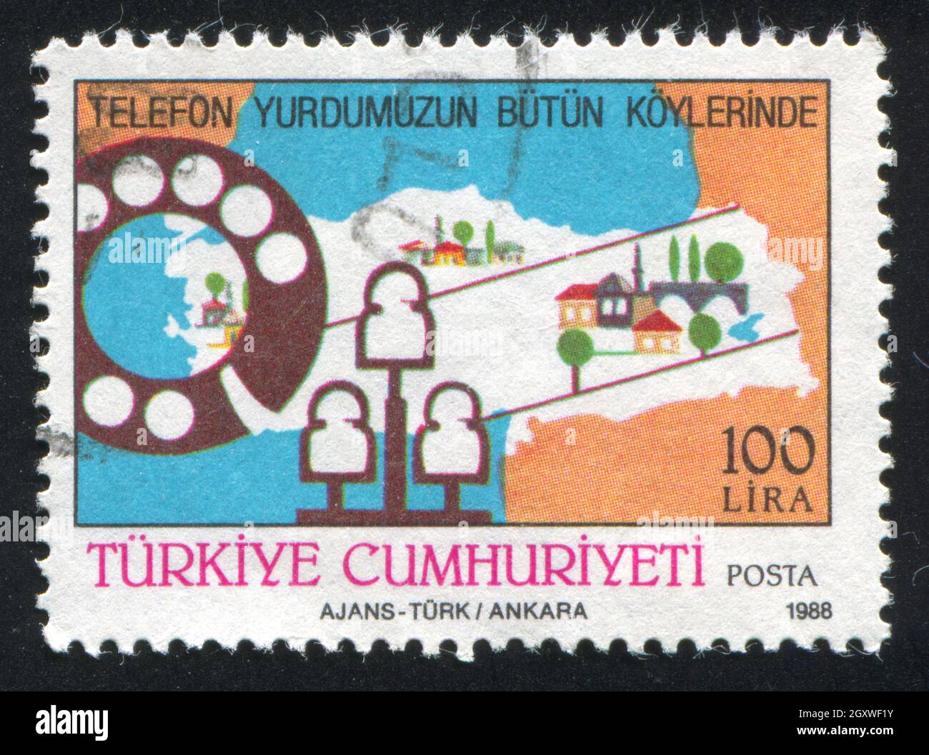 TURKEY- CIRCA 1988: stamp printed by Turkey, shows telephone system ...