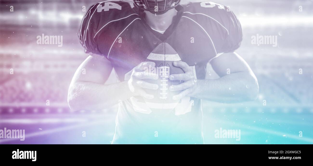 Closeup Portrait of a strong muscular American Football Player on big ...
