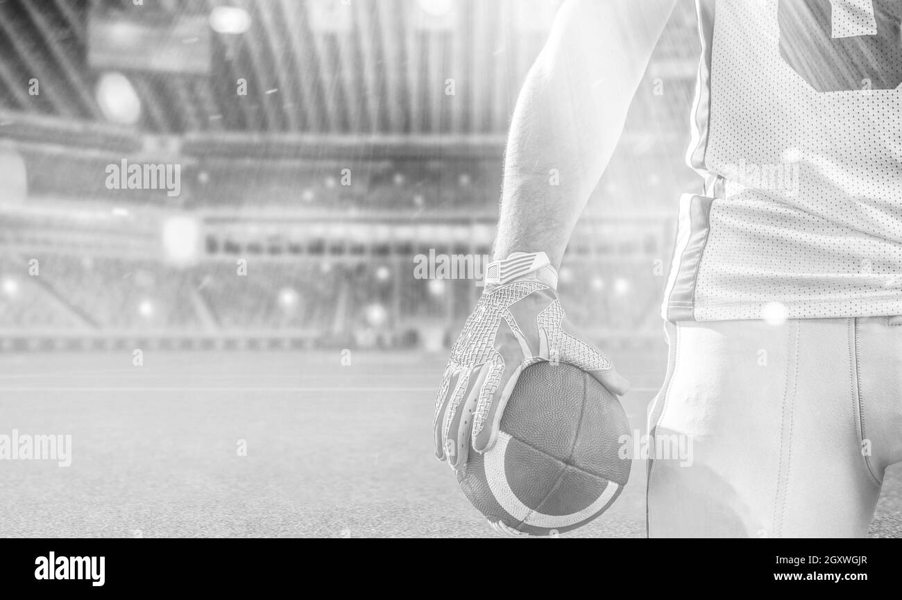 Closeup Portrait of a strong muscular American Football Player on big ...