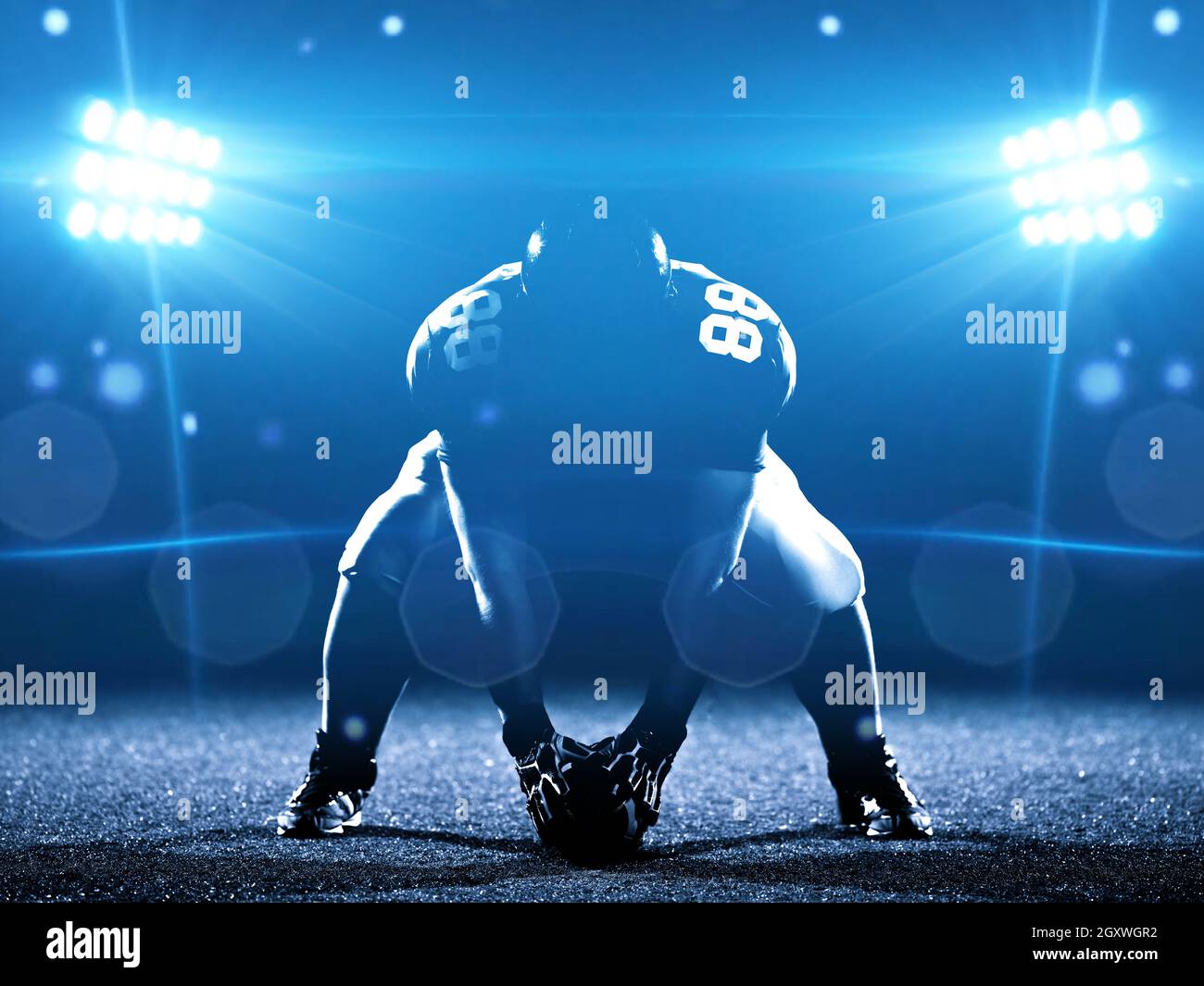 American football player starting football game on american football ...