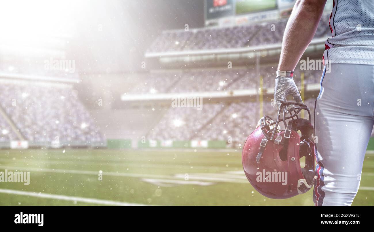 Closeup Portrait of a strong muscular American Football Player on big ...