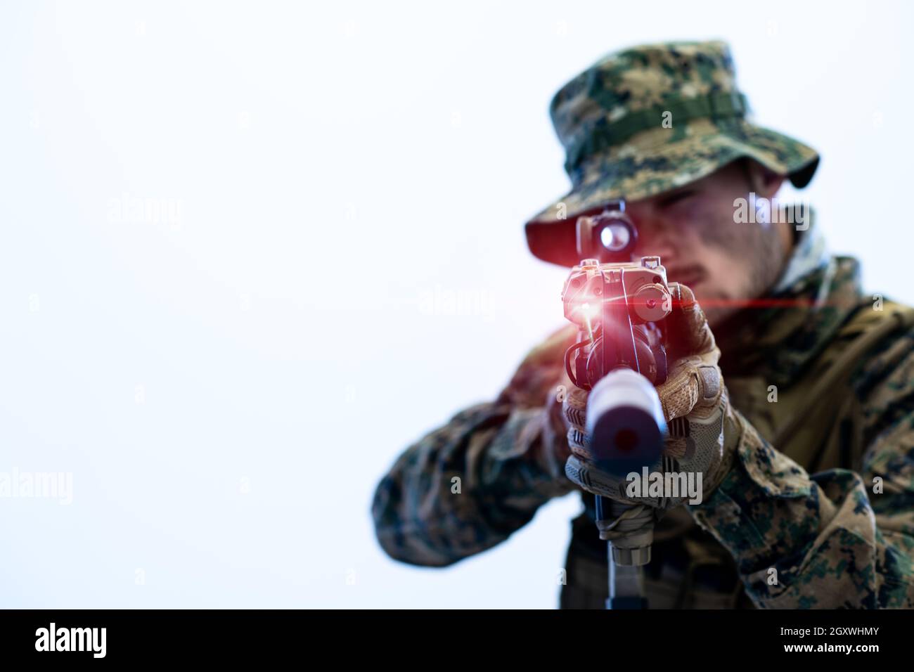 modern warfare american marines soldier in action while sneaking and ...