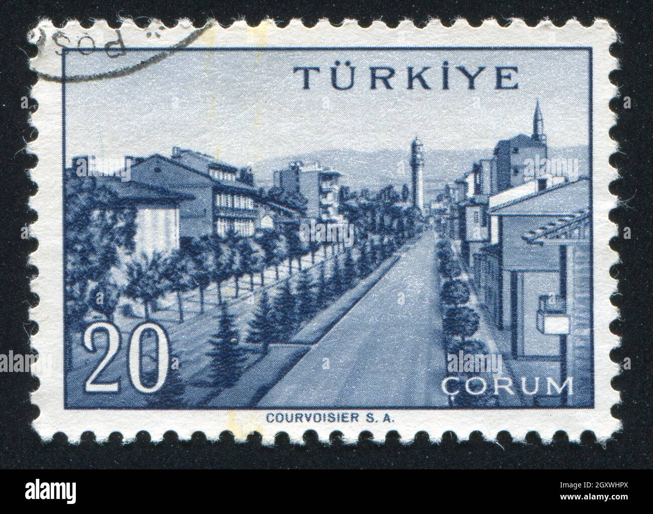 TURKEY - CIRCA 1959: stamp printed by Turkey, shows Turkish city, Corum ...