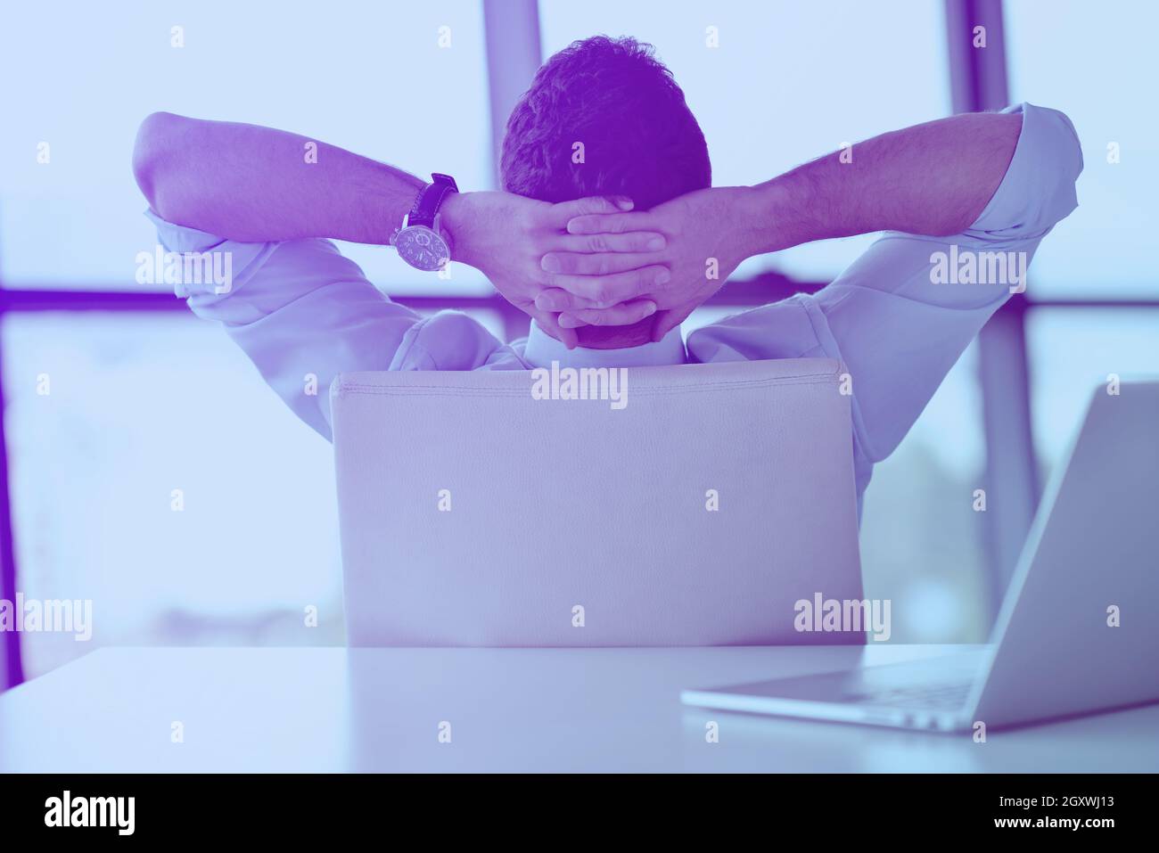 happy young business man work in modern office on computer Stock Photo ...