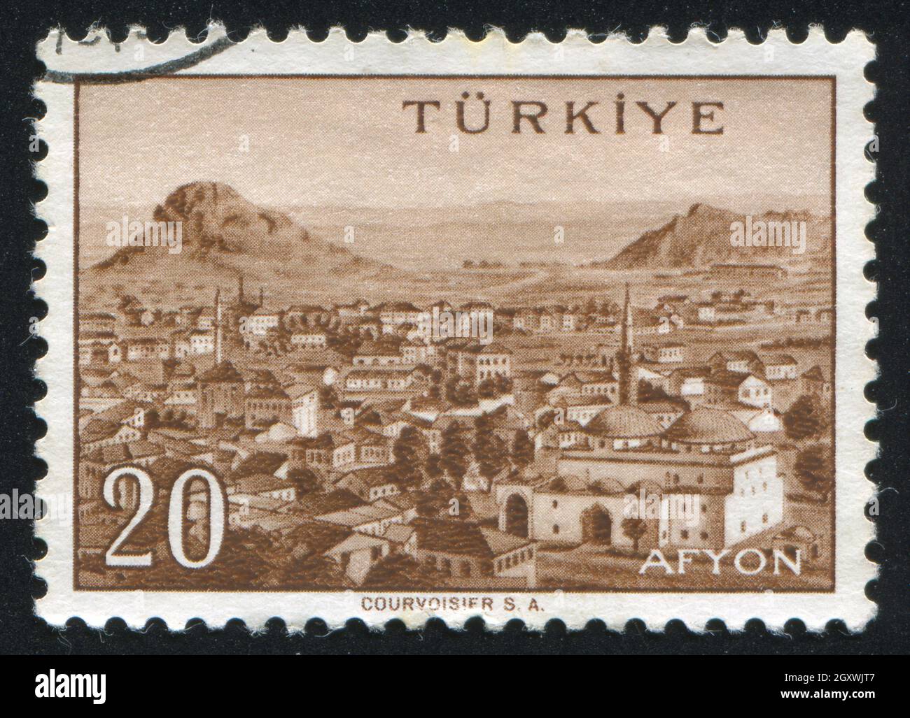 TURKEY - CIRCA 1959: stamp printed by Turkey, shows Turkish city, Afyon ...