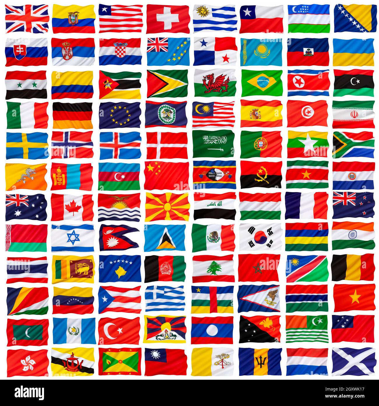 96 National flags of the world - each is isolated on white for cut out ...