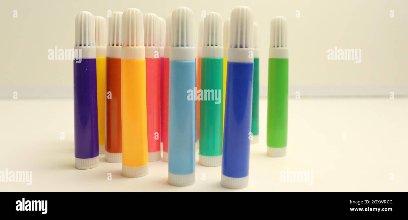 Beautiful school background with felt-tip on white. Marker for painting ...