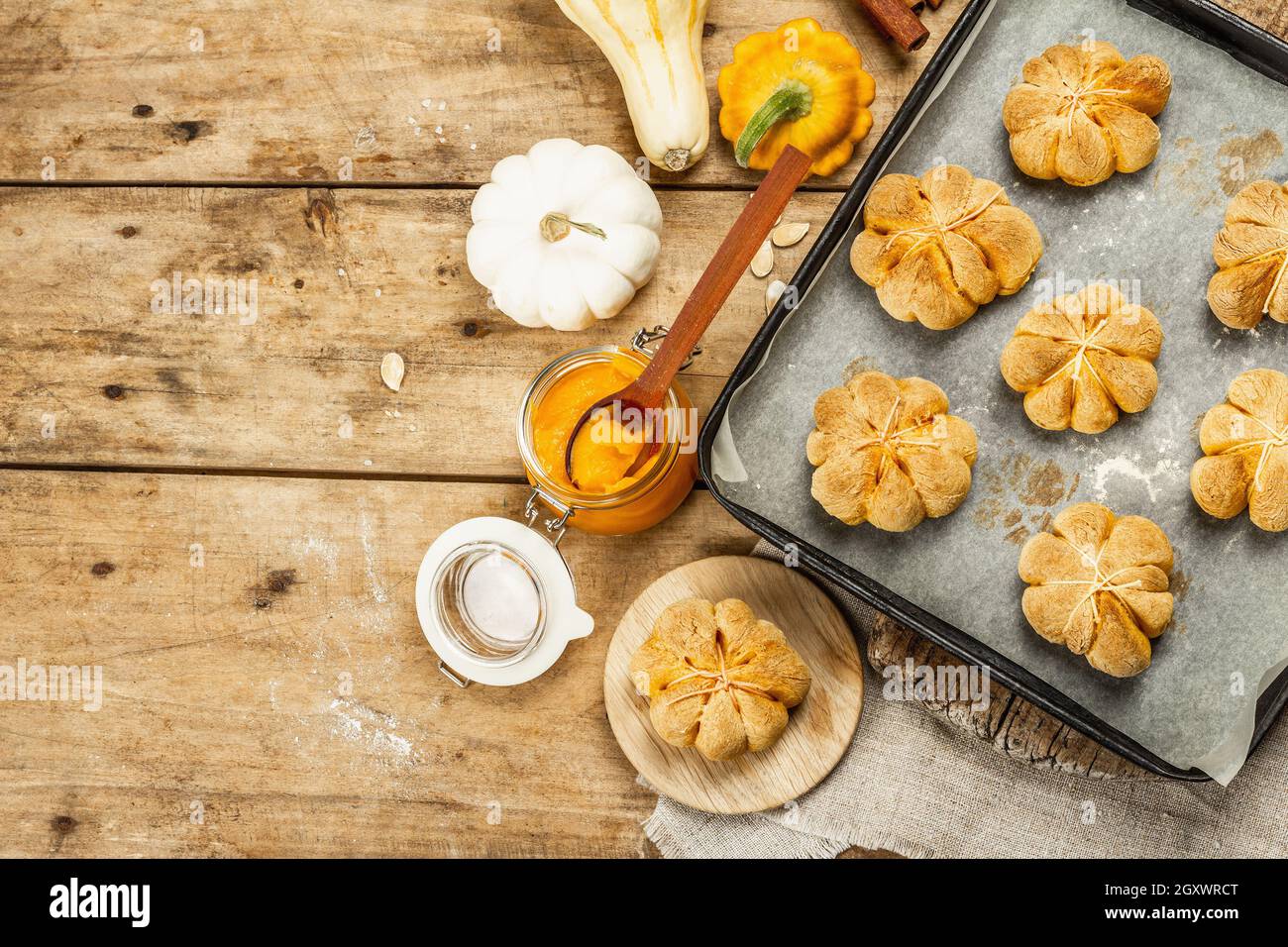Pumpkin buns or biscuits, traditional fall baked goods. Seasonal ...