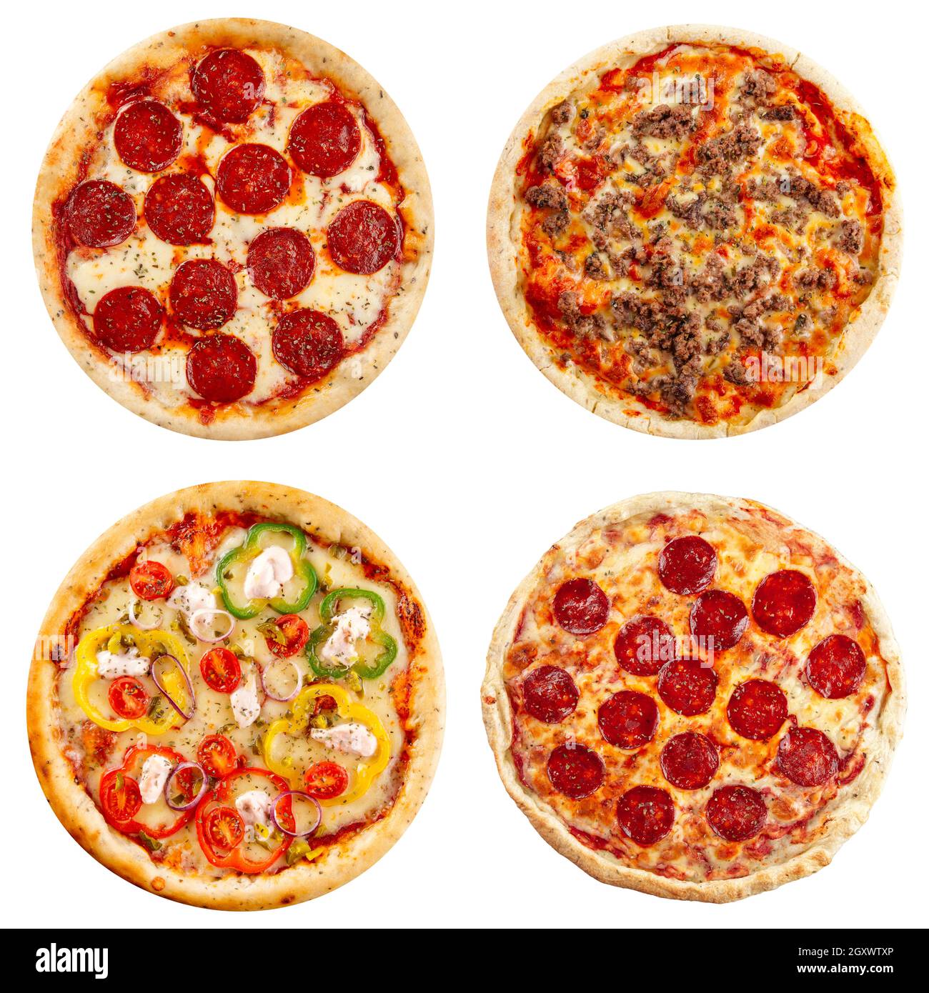 Set of different pizzas collage isolated on white Stock Photo - Alamy