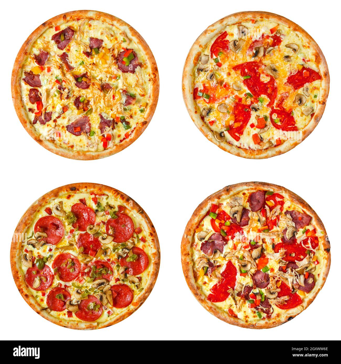 Set of different pizzas collage isolated on white Stock Photo - Alamy