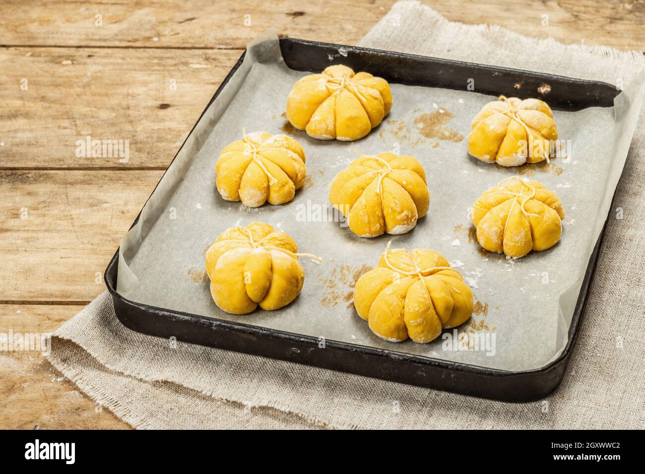 Pumpkin buns or biscuits, traditional fall baked goods. Seasonal ...