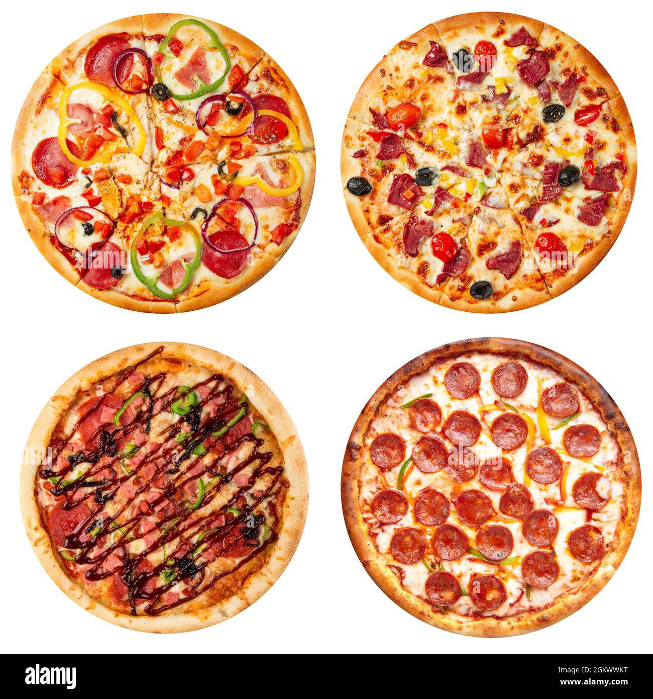 Set of different pizzas collage isolated on white Stock Photo - Alamy