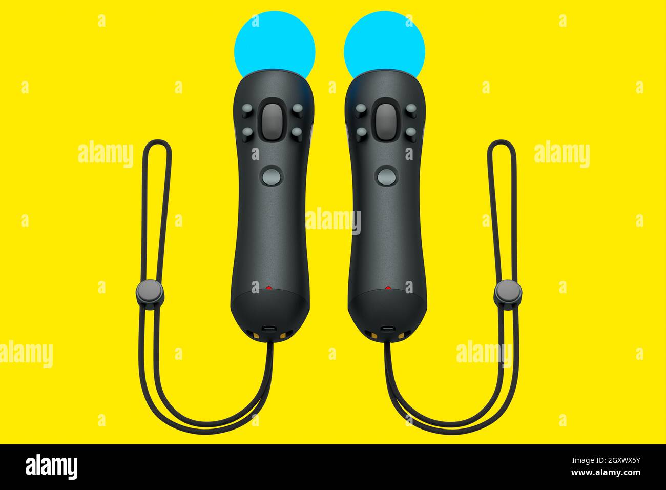 Virtual reality black controllers for online and cloud gaming on yellow ...