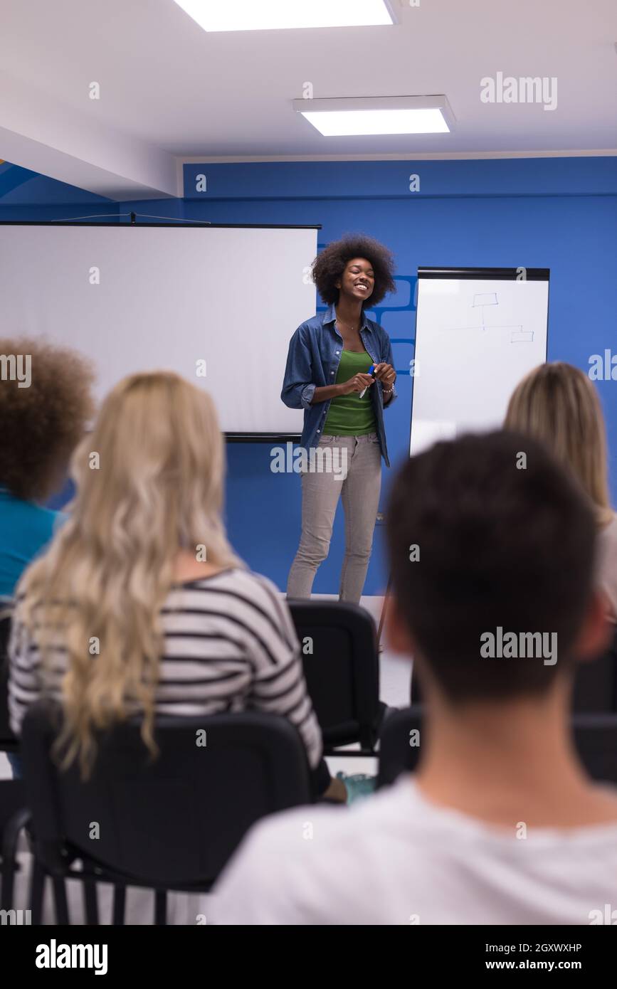 Young african american Speaker Seminar Corporate Business Meeting ...
