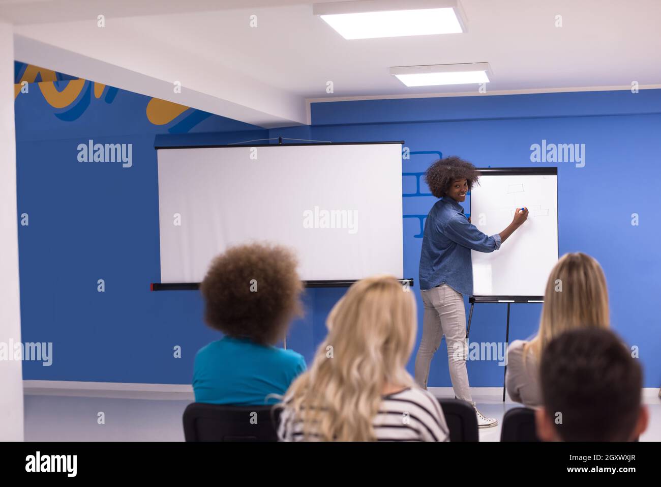 Young african american Speaker Seminar Corporate Business Meeting ...