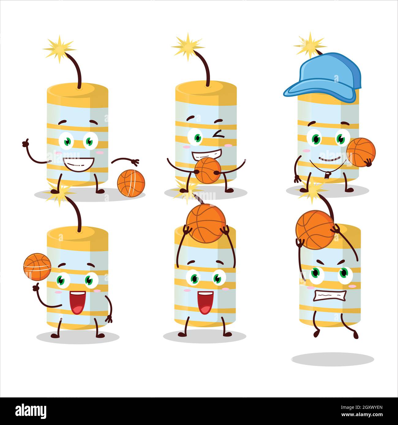 Talented yellow firecracker cartoon character as a basketball athlete ...