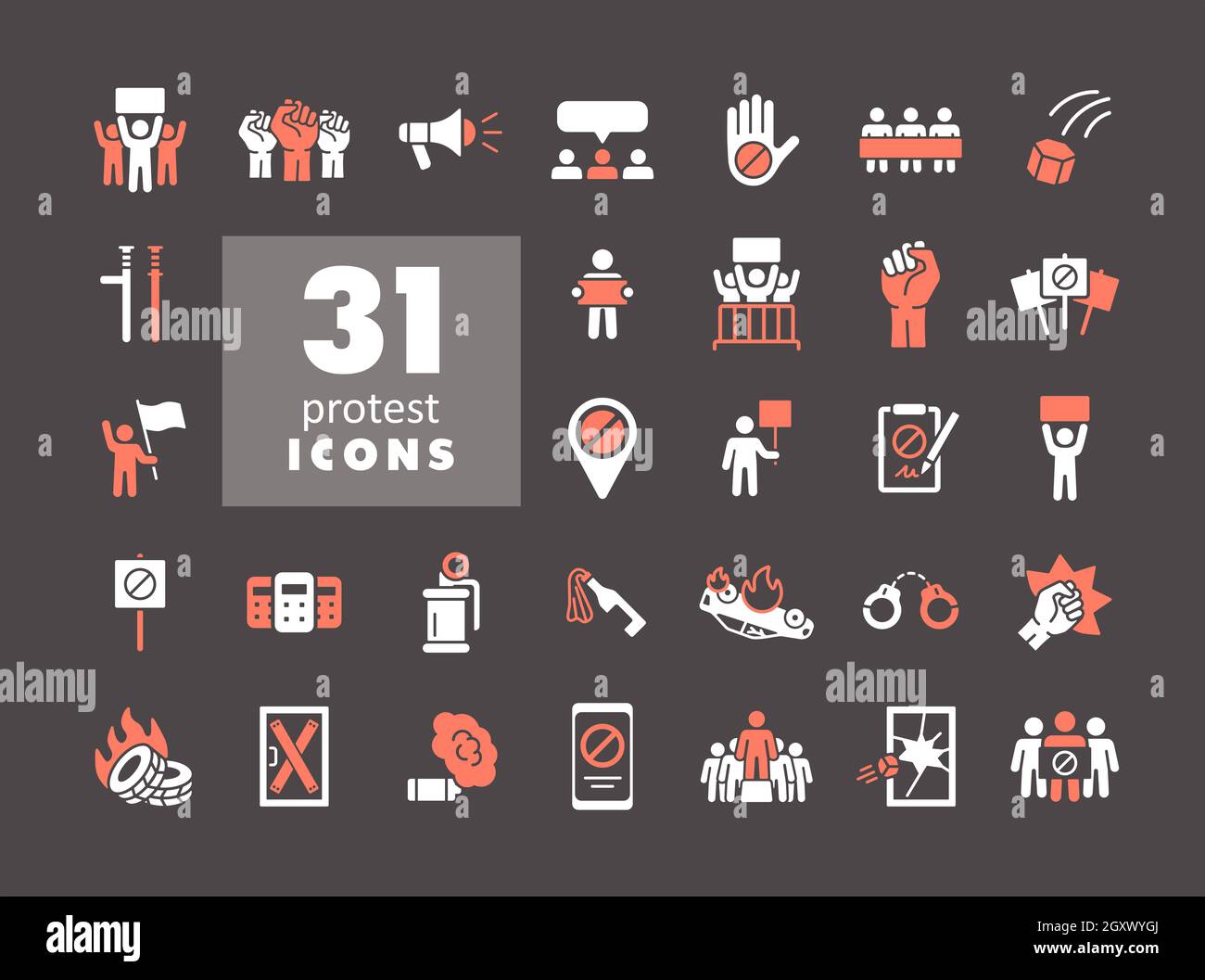 Protest, demonstration, strike, revolution set vector glyph icons ...