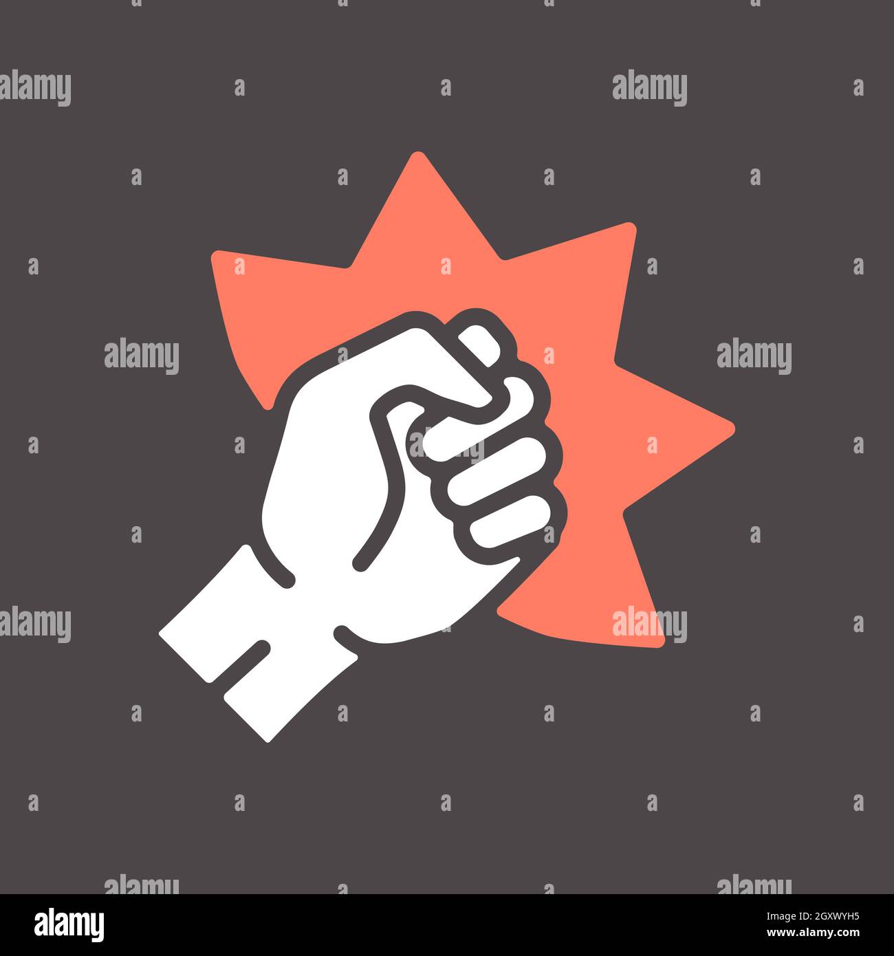 Punch, raised up clenched fist vector glyph icon. Demonstration ...