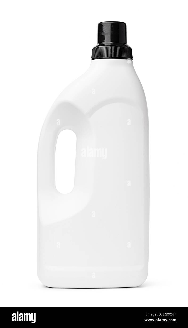White plastic bottle of washing liquid isolated on white background ...