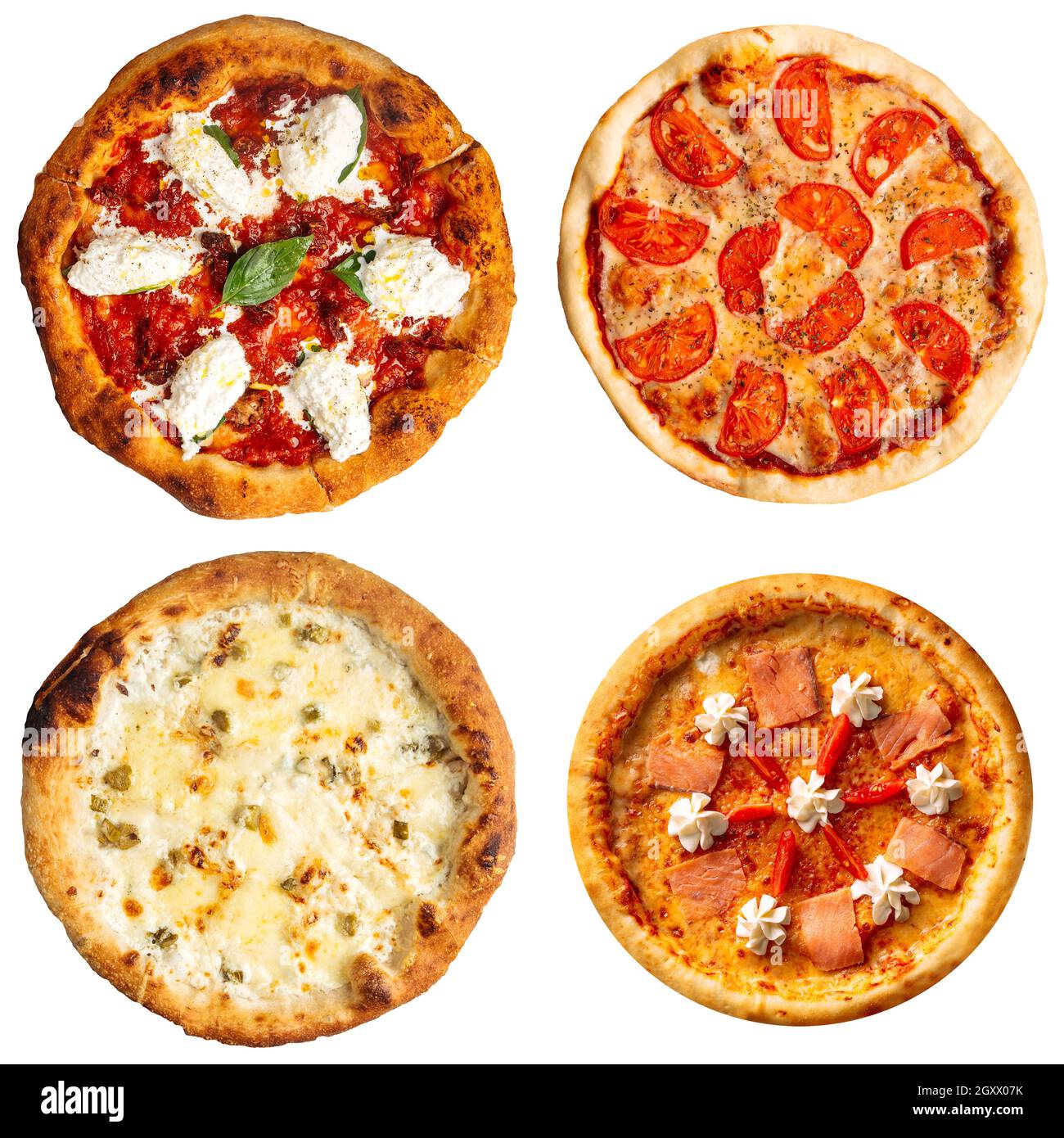 Set of different hot pizza with delicious toppings Stock Photo - Alamy