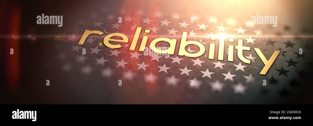 RELIABILITY - Luxury Gold Word on Blurred Dark Background with Stars ...