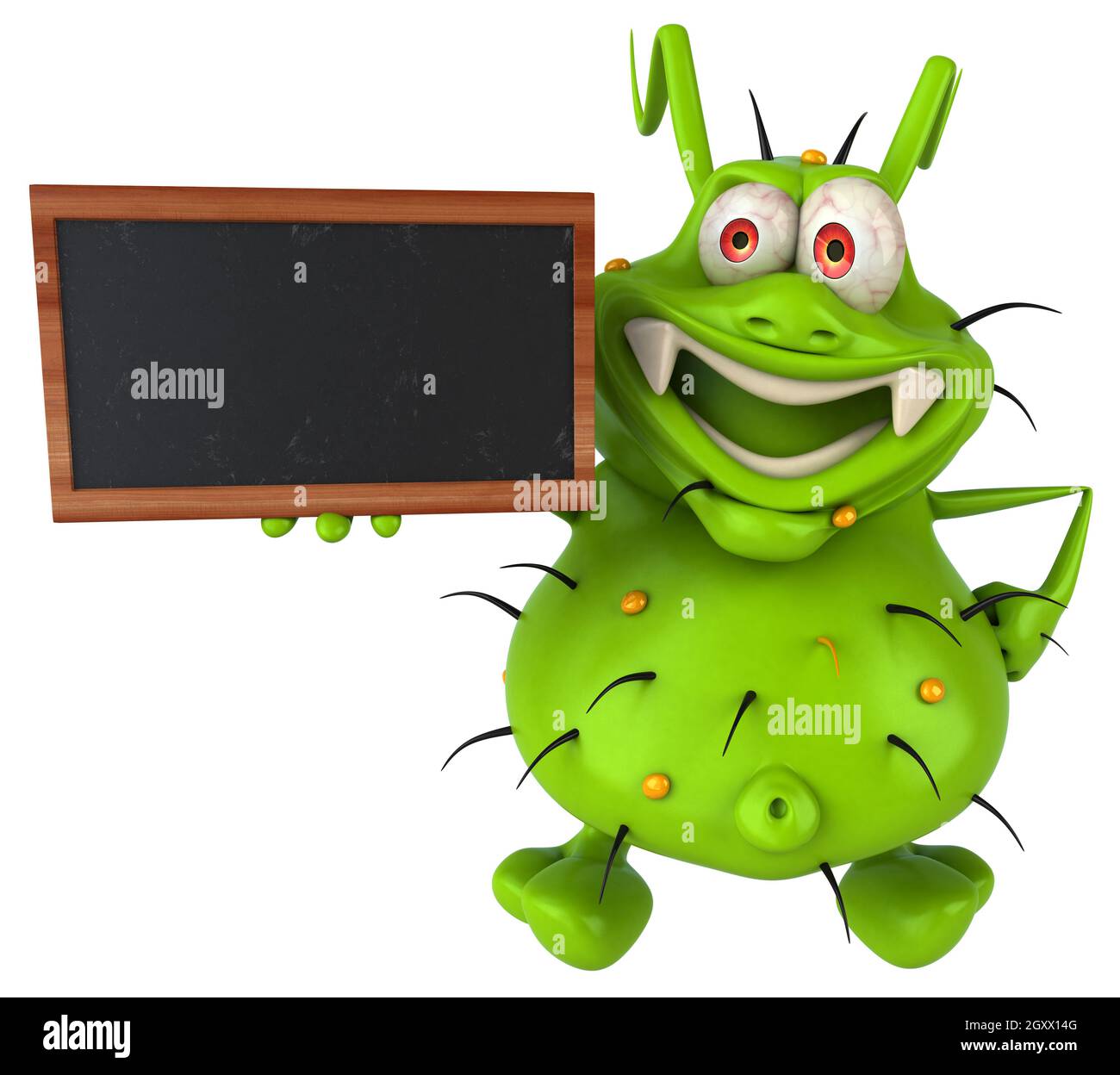 Fun 3D germ monster holding a blackboard Stock Photo - Alamy