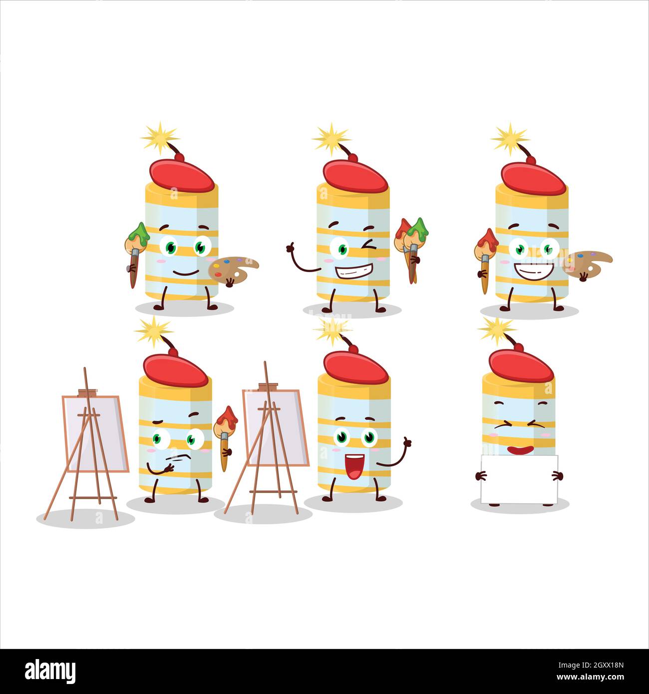 Artistic Artist of yellow firecracker cartoon character painting with a ...