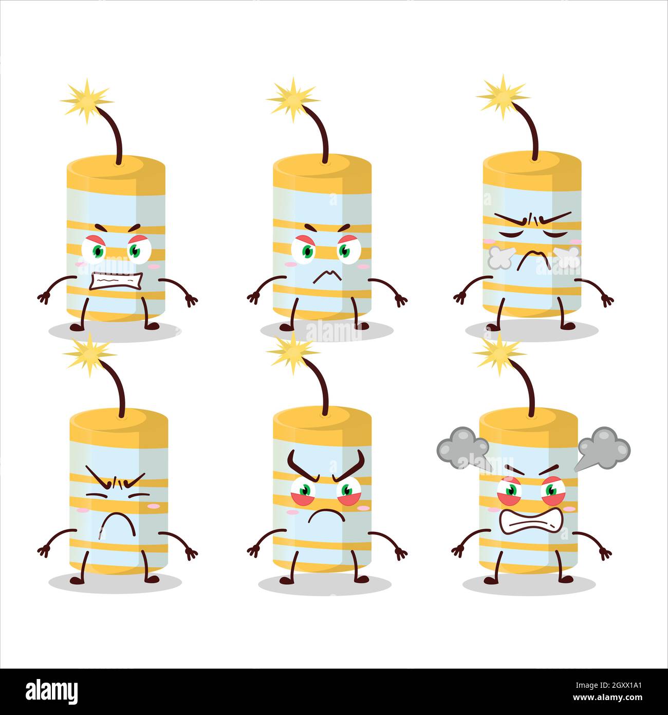 Yellow firecracker cartoon character with various angry expressions ...