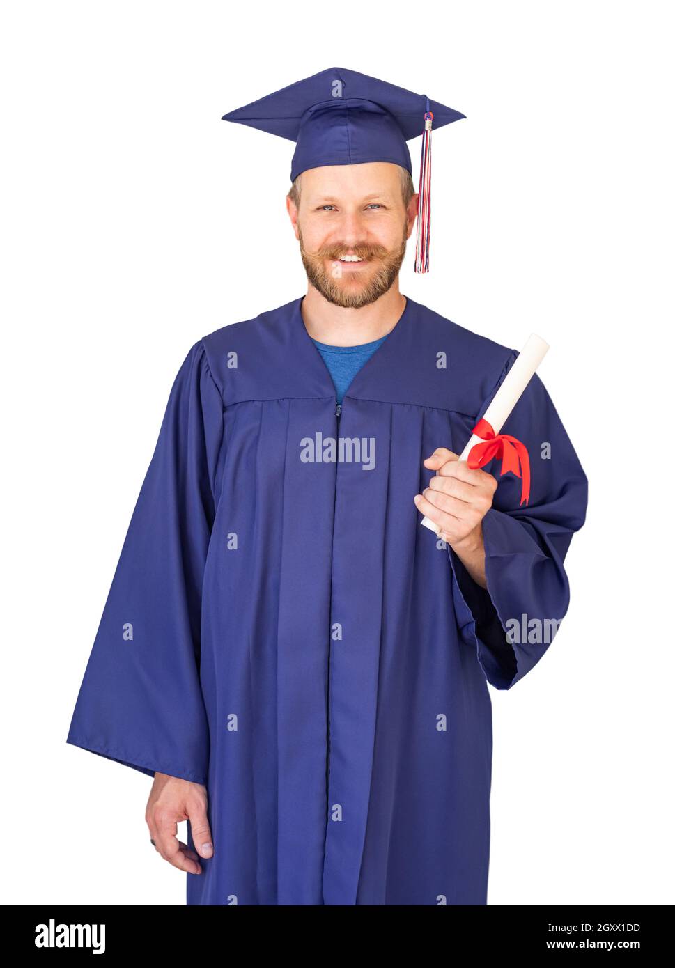 Caucasian Male With Deploma Wearing Graduation Cap and Gown Isolated ...