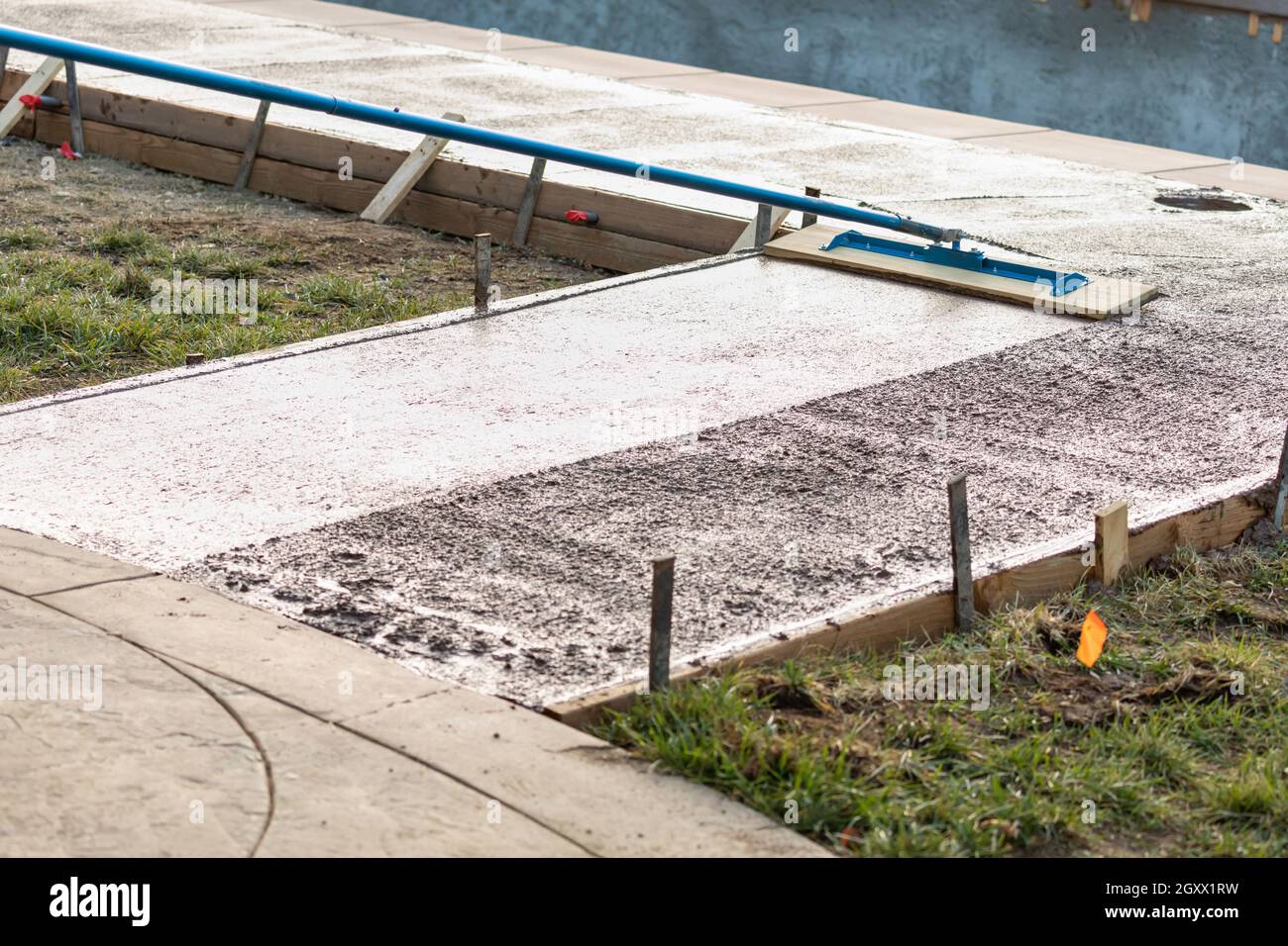 Construction Worker Smoothing Wet Cement With Trowel Tool Stock Photo ...