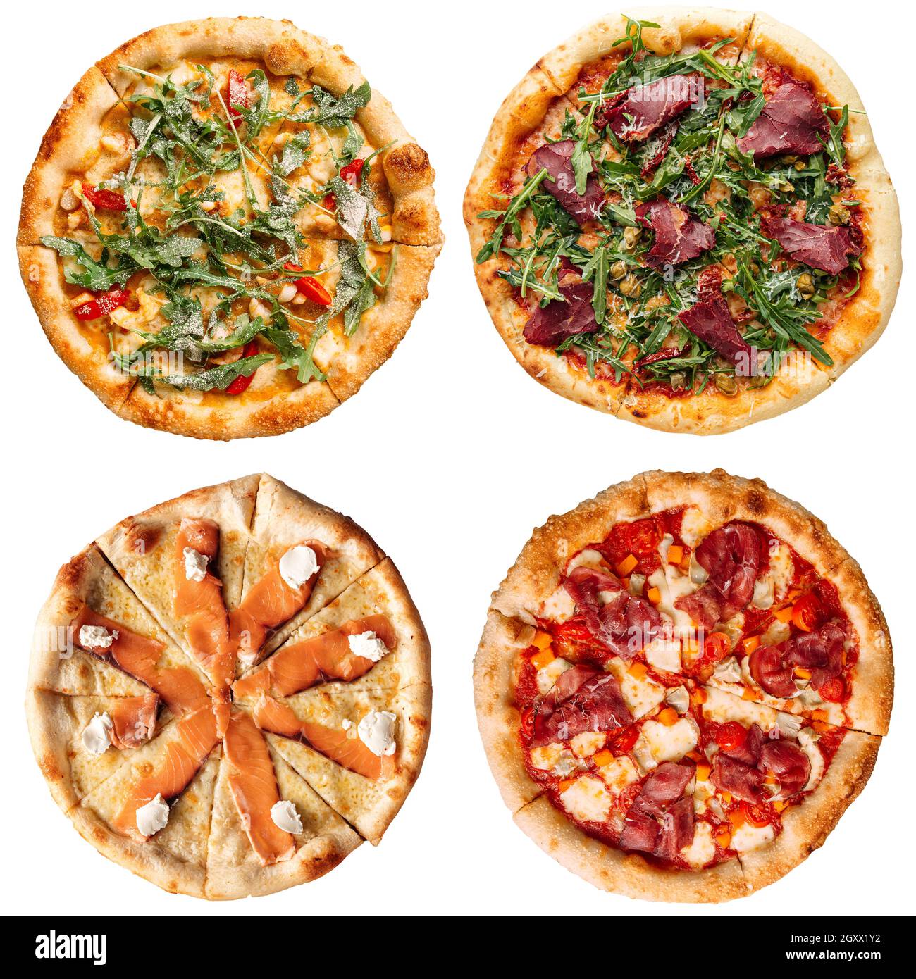 Set of four different pizzas isolated on white Stock Photo - Alamy
