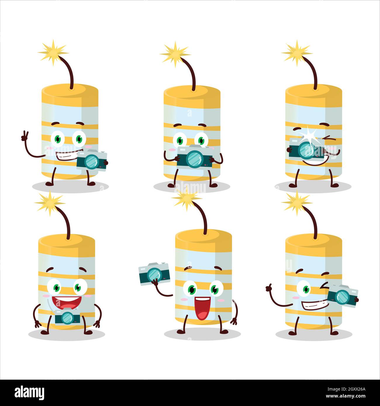 Photographer profession emoticon with yellow firecracker cartoon ...