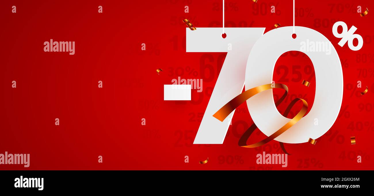 70 percent Off. Discount creative composition. Mega sale symbol with ...