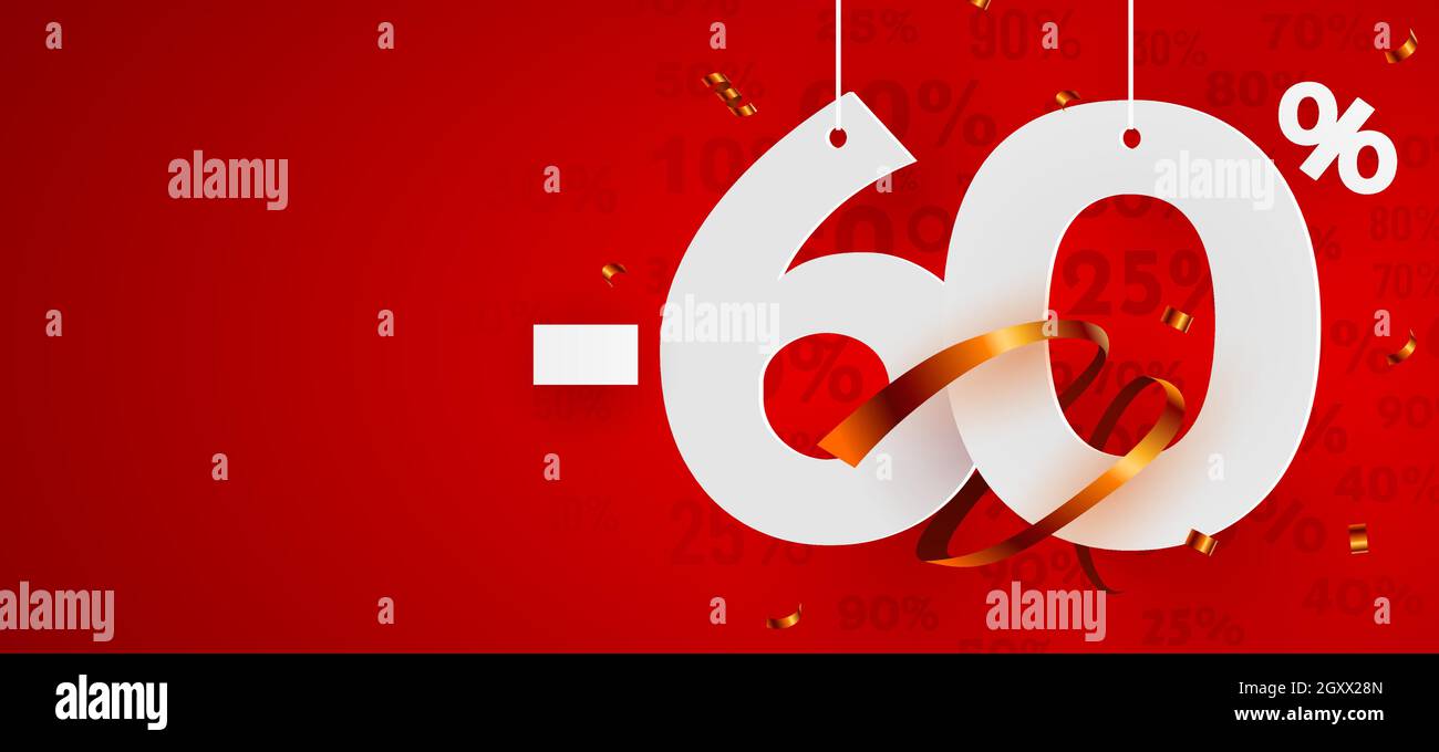 60 percent Off. Discount creative composition. Mega sale symbol with ...
