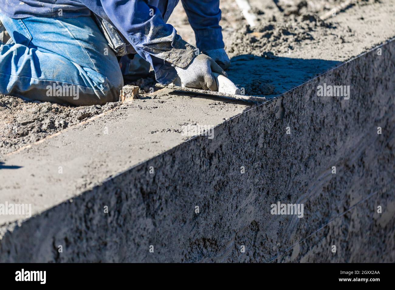 Pool Construction Worker Working With Wood Float On Wet Concrete Stock ...