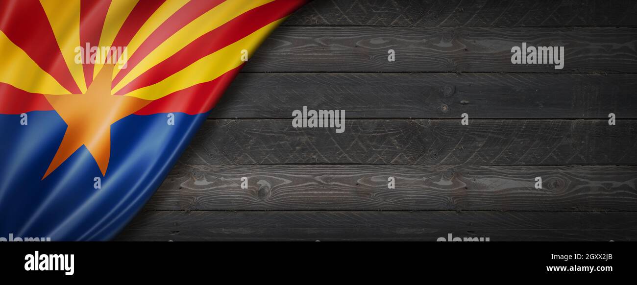 Arizona flag on black wood wall banner, USA. 3D illustration Stock ...
