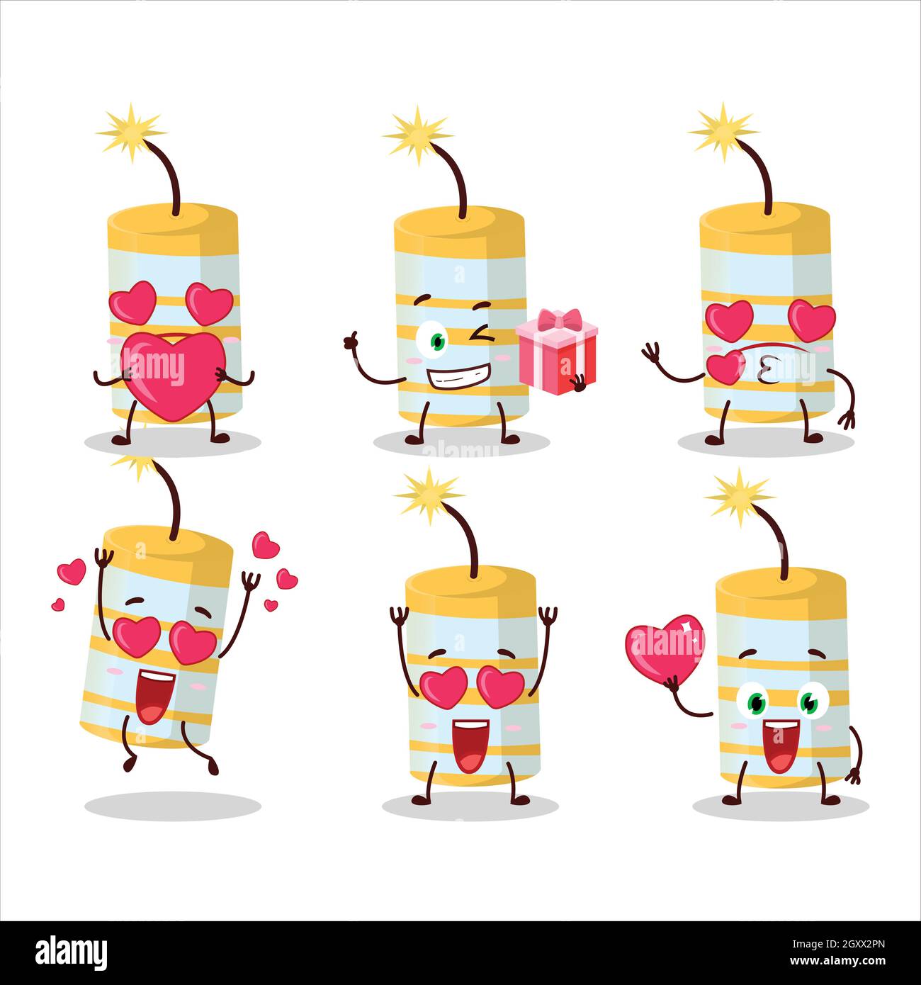 Yellow firecracker cartoon character with love cute emoticon. Vector ...