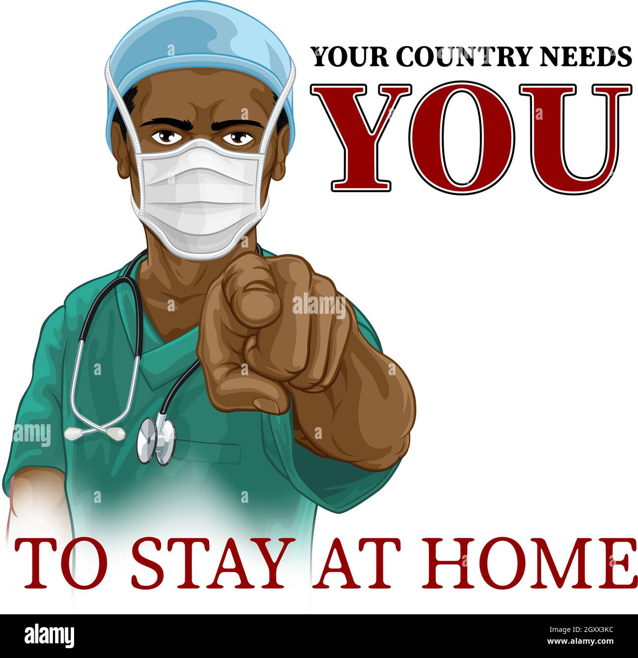 Doctor Nurse Needs You Stay Home Pointing Poster Stock Vector Image ...