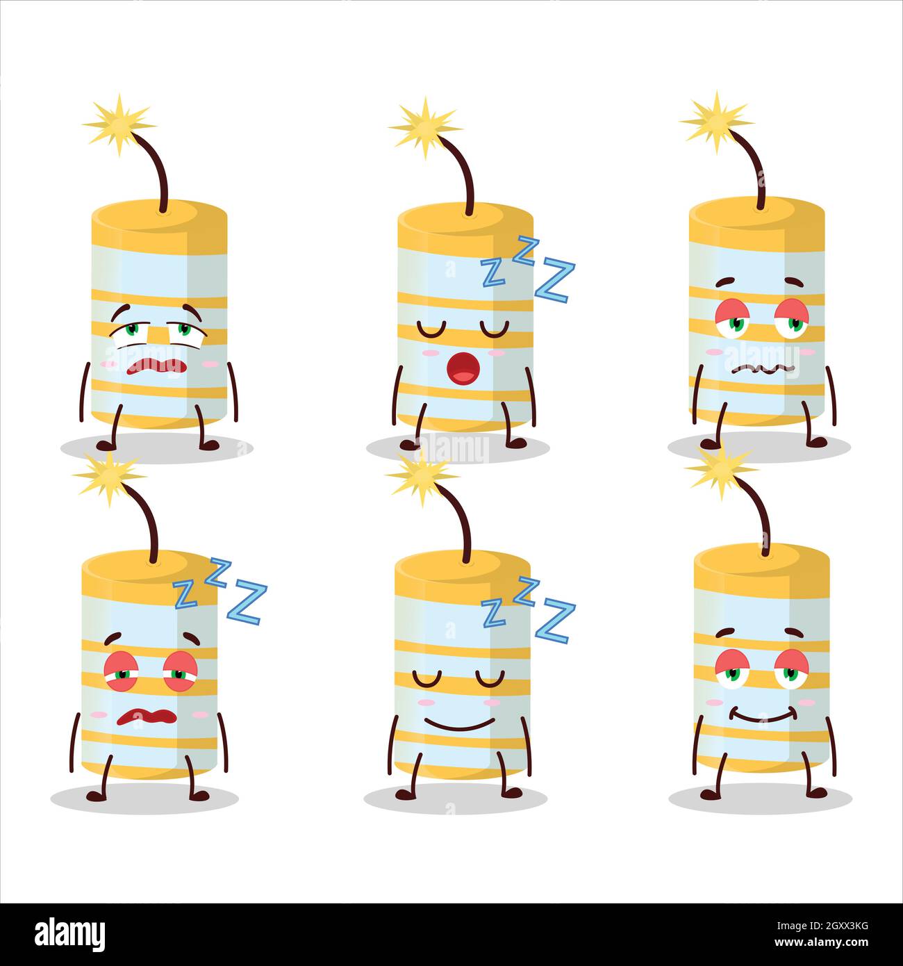 Cartoon character of yellow firecracker with sleepy expression. Vector ...